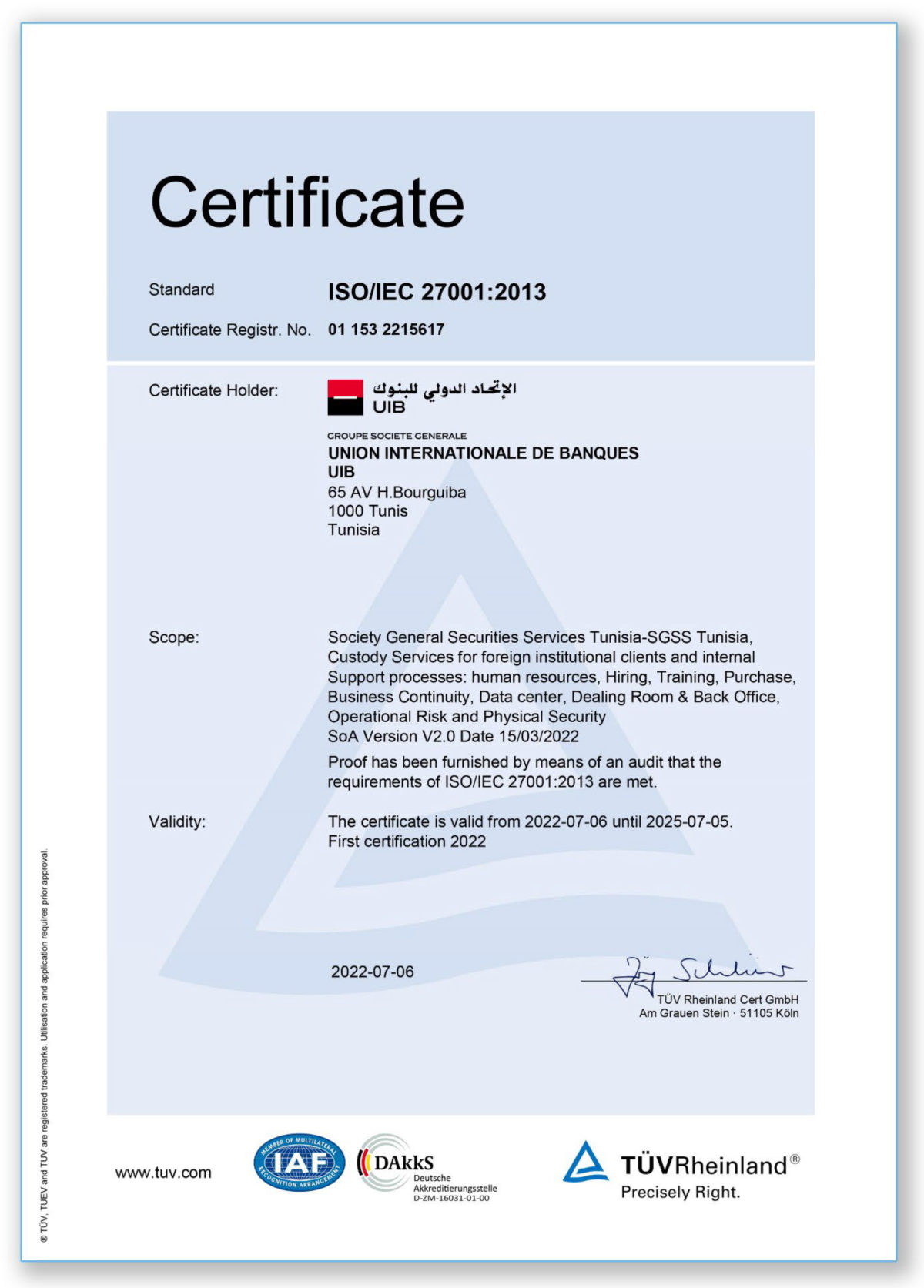 L'UIB certifiée ISO/IEC 27001 - Le Temps News