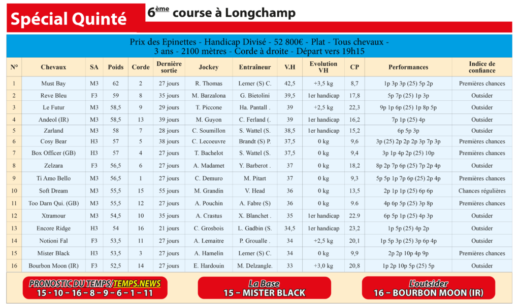 Pronostic Quinté : Prix des Epinettes à Longchamp - Le Temps News
